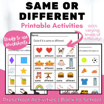 Same and Different for Preschool and Kindergarten | Sorting and ...