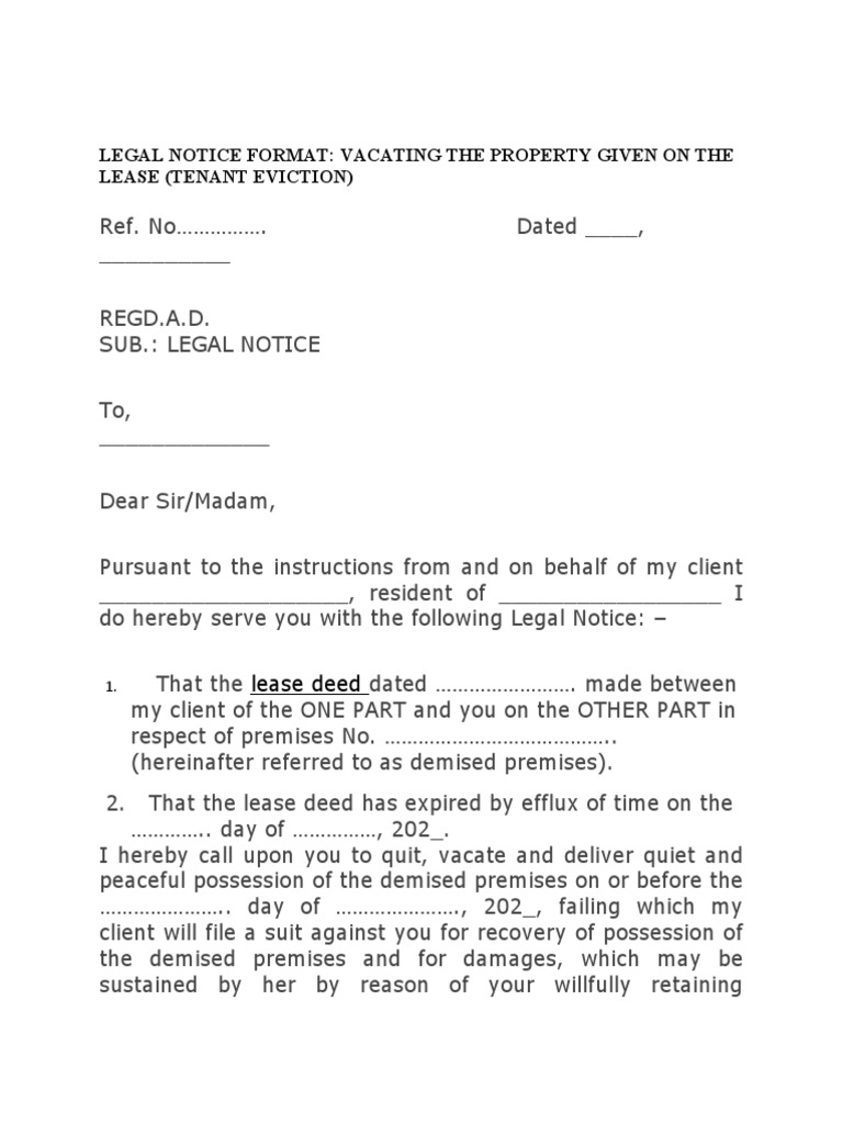 LEGAL NOTICE Vacate Rent Property PDF Worksheets Library LEGAL NOTICE Vacate Rent Property PDF Worksheets Library