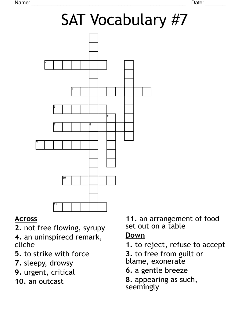 SAT Vocabulary #7 Crossword - WordMint - Worksheets Library