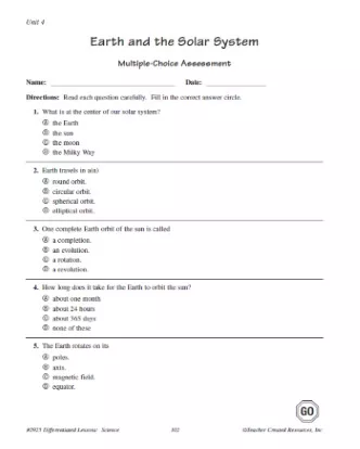 Solar System Multiple Choice Quiz 5th Grade Science Worksheet ...