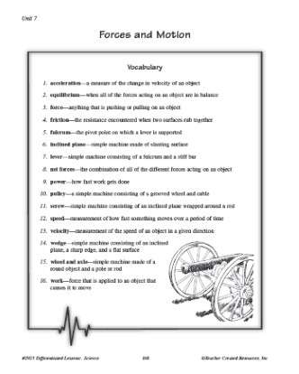 Forces and Machine Vocabulary List and Crossword 5th Grade Science ...