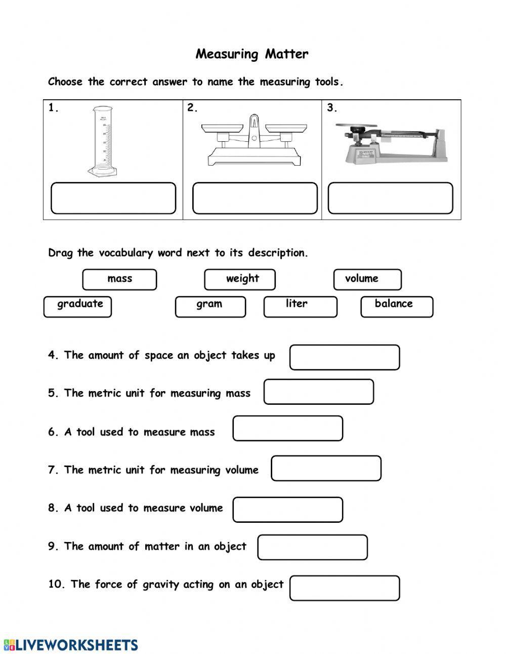 Measuring Matter worksheet | Live Worksheets - Worksheets Library