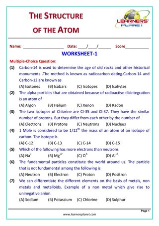Grade-9-Science-Olympiad - Structure of Atom Magazine - Worksheets Library