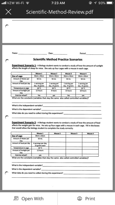 l VZW Wi-Fi 7:23 AM 93% XScientific-Method-Review.pdf | Chegg.com ...