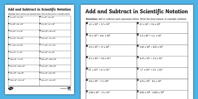 Adding And Subtracting Scientific Notation Worksheet With Answer Worksheets Library