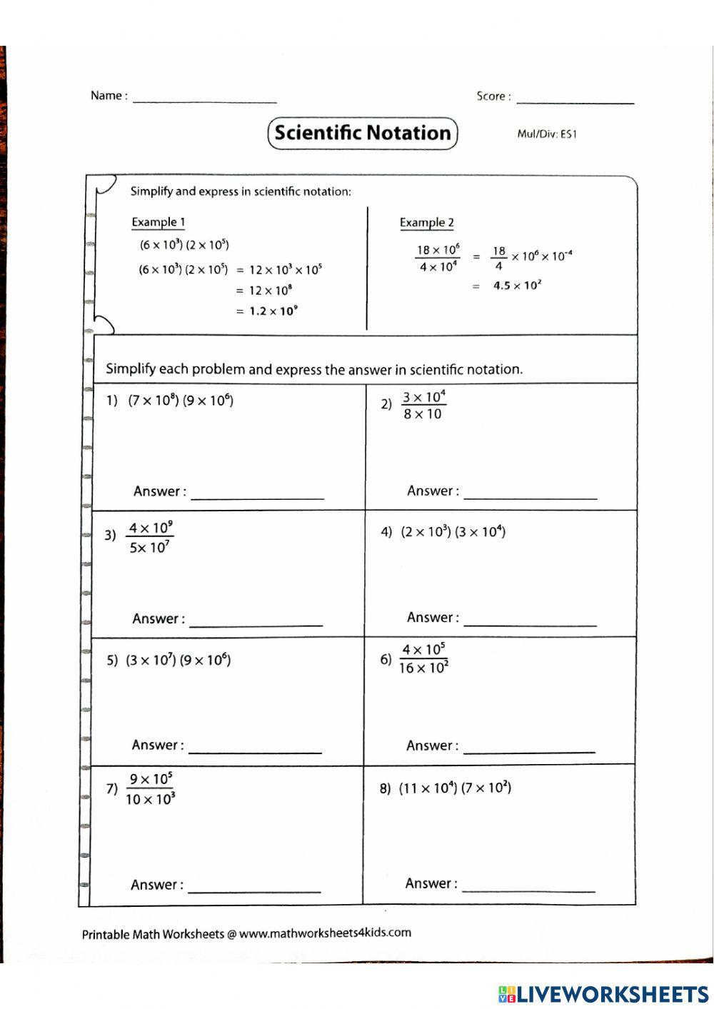 Mixed Scientific Notation Operations Practice Online Exercise For Worksheets Library