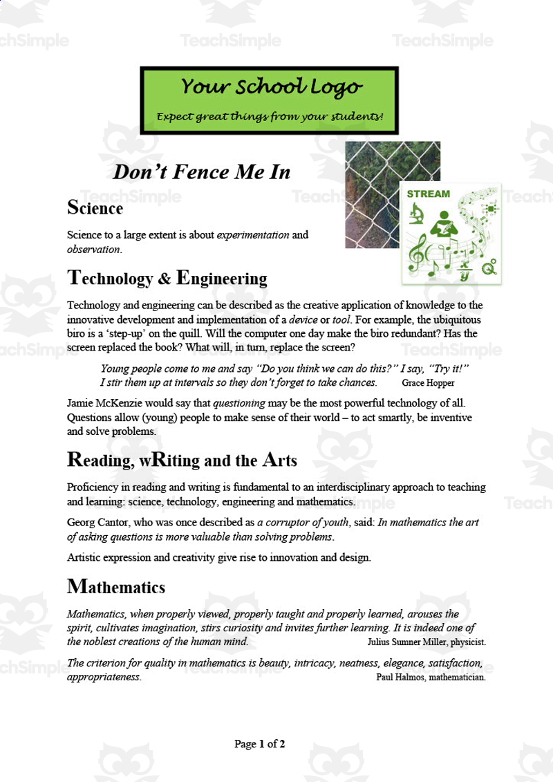 Science Problem Solving And Investigation Dont Fence Me In Science