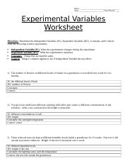 experimental variables worksheet 1 - Name: Date: Class Period ...