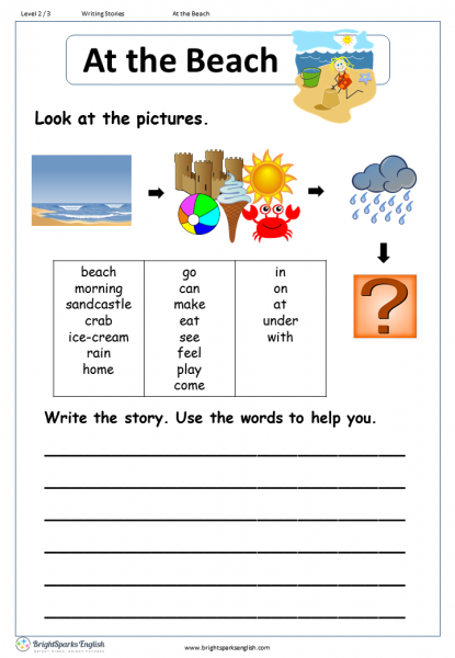 At the Beach English Writing Worksheet – English Treasure Trove ...