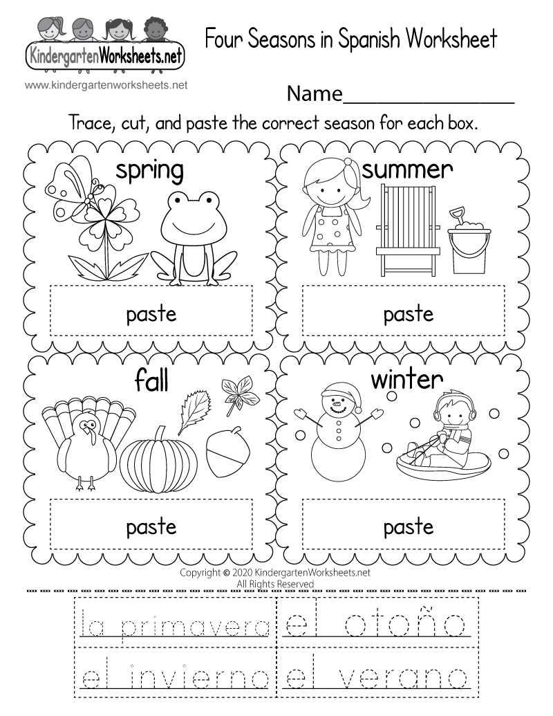 Free Printable Four Seasons in Spanish Worksheet - Worksheets Library