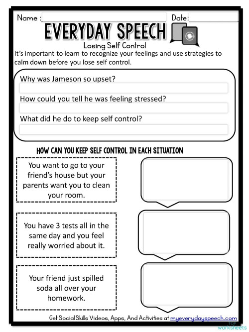 Keeping Self-Control Companion Worksheet. Interactive worksheet ...