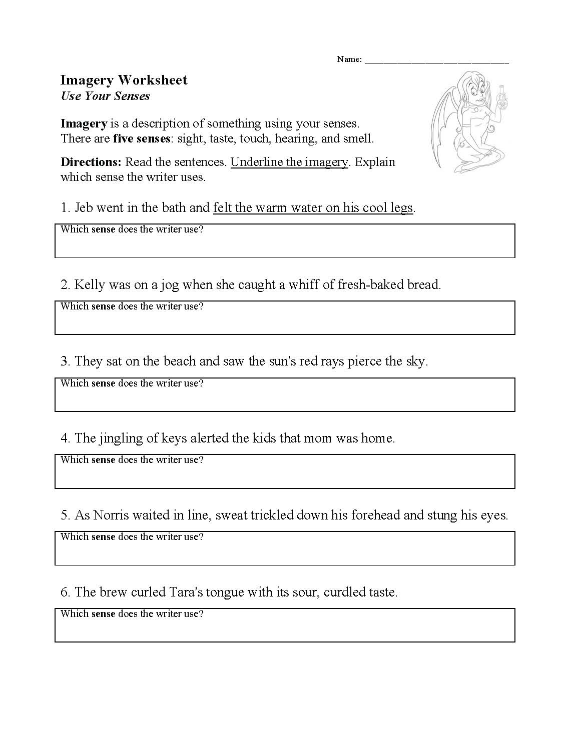 Imagery Worksheet | Literary Techniques Activity - Worksheets Library
