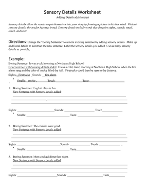 Sensory Details Worksheet - Sensory Details Worksheet Adding ...