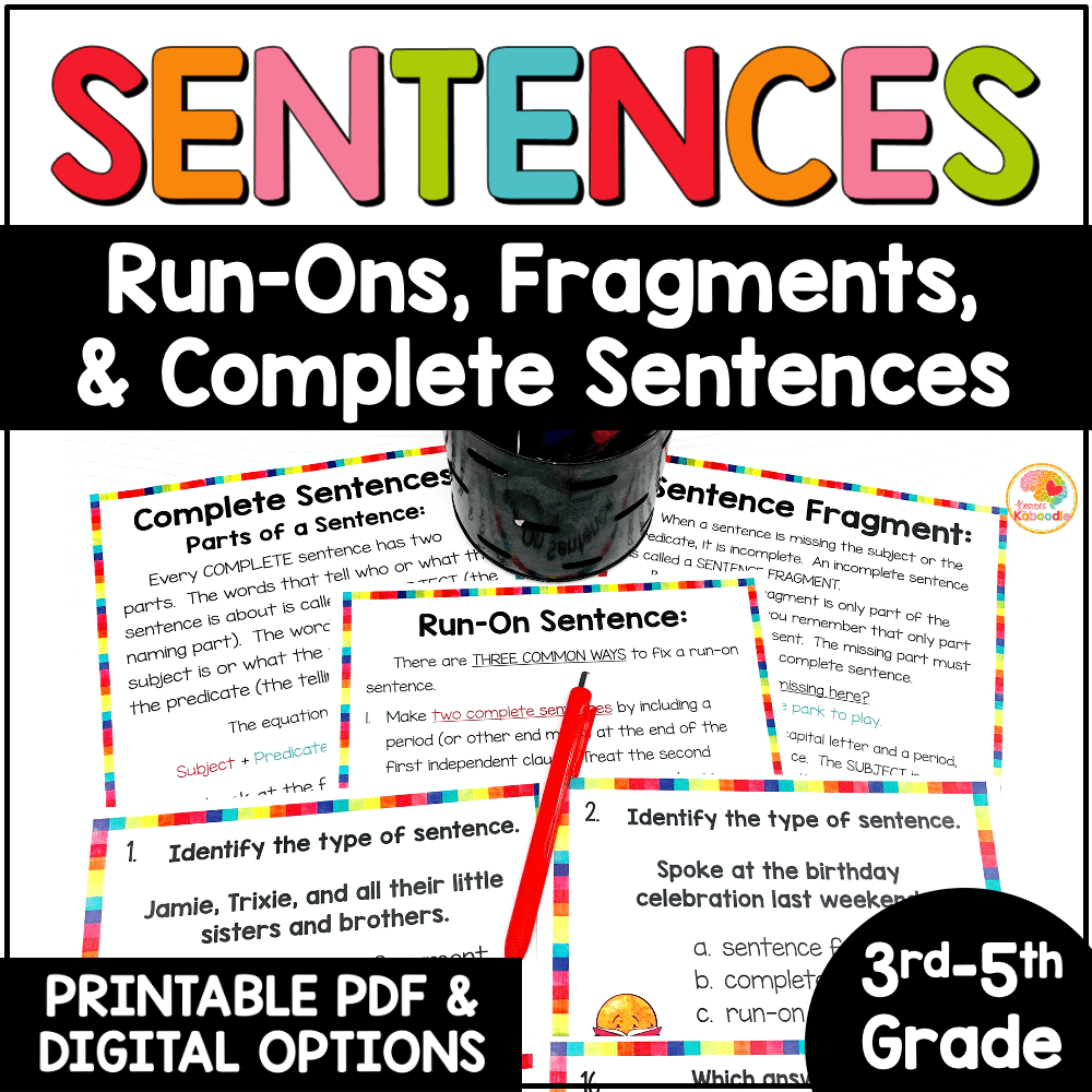 Sentences, Fragments, and Run-On Sentences - Worksheets Library