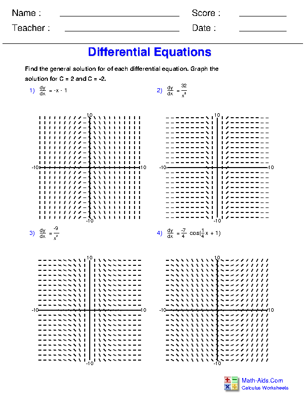 Calculus Worksheets Differential Equations Worksheets Worksheets