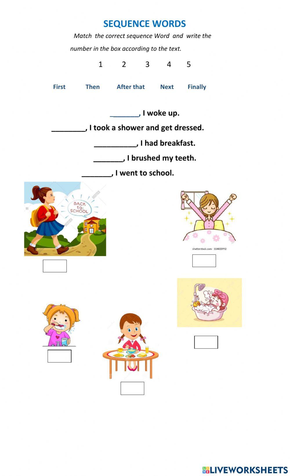 Sequencing Words Worksheets