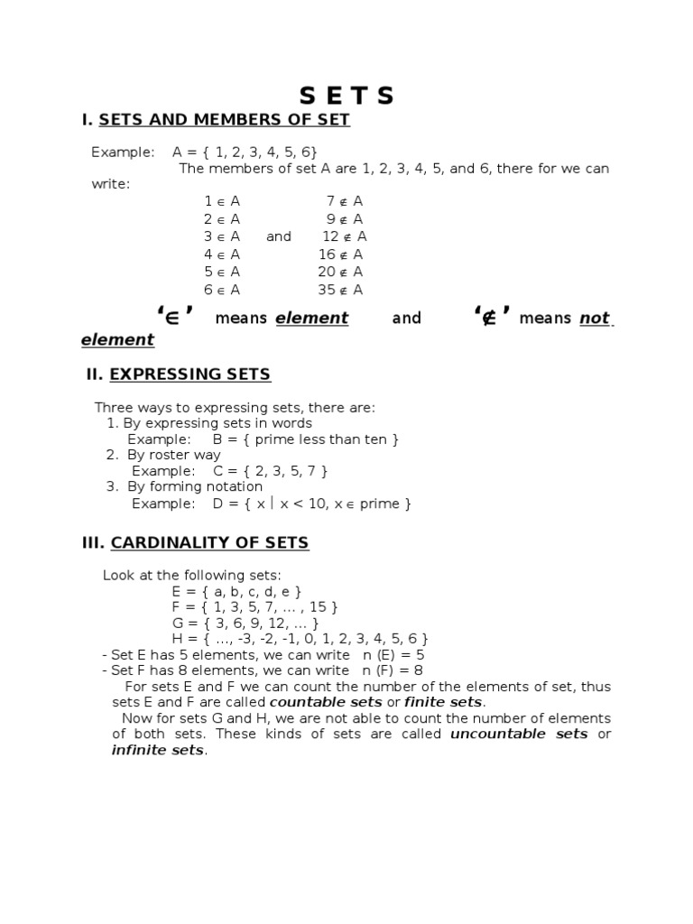 Worksheet of Sets | PDF | Set (Mathematics) | Logic - Worksheets Library