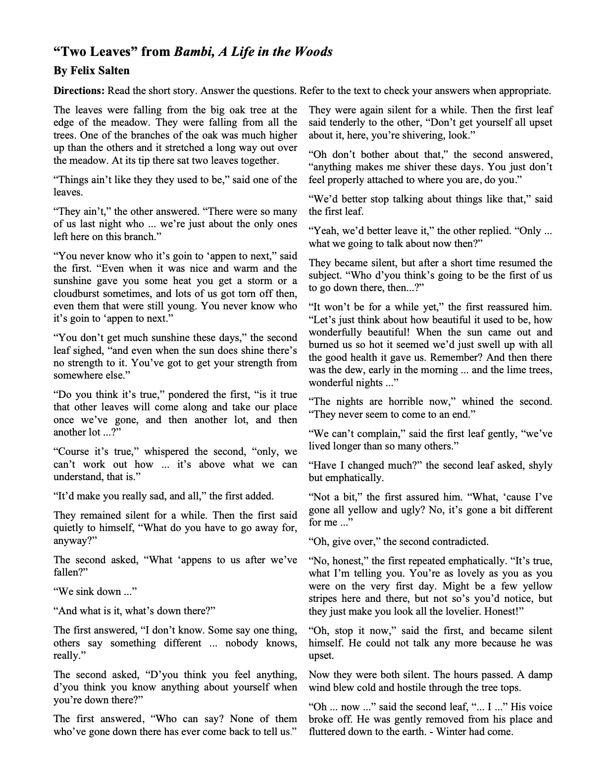 Short Stories With Questions Ereading Worksheets Worksheets Library Short Stories With Questions Ereading Worksheets Worksheets Library