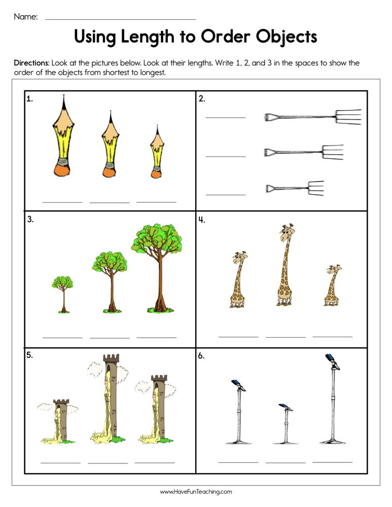 Using Length to Order Objects Worksheet - Have Fun Teaching - Worksheets Library