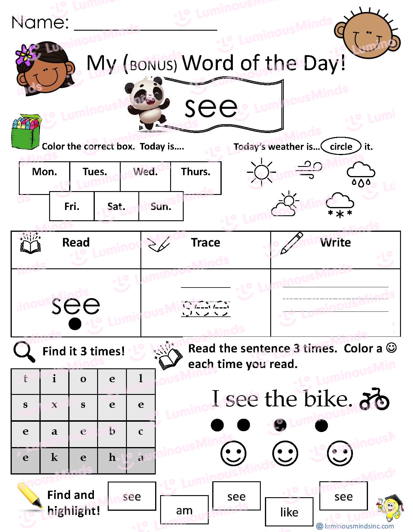 FREE Pre – K Dolch Sight Word Worksheets – seeMaking English Fun ...