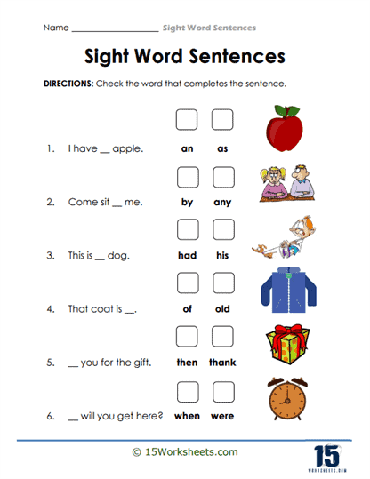 Sight Word Sentences Worksheets - 15 Worksheets.com - Worksheets Library