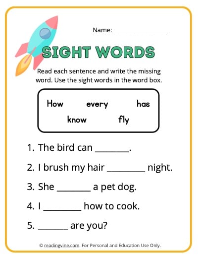 Sight Words Worksheets - Worksheets Library