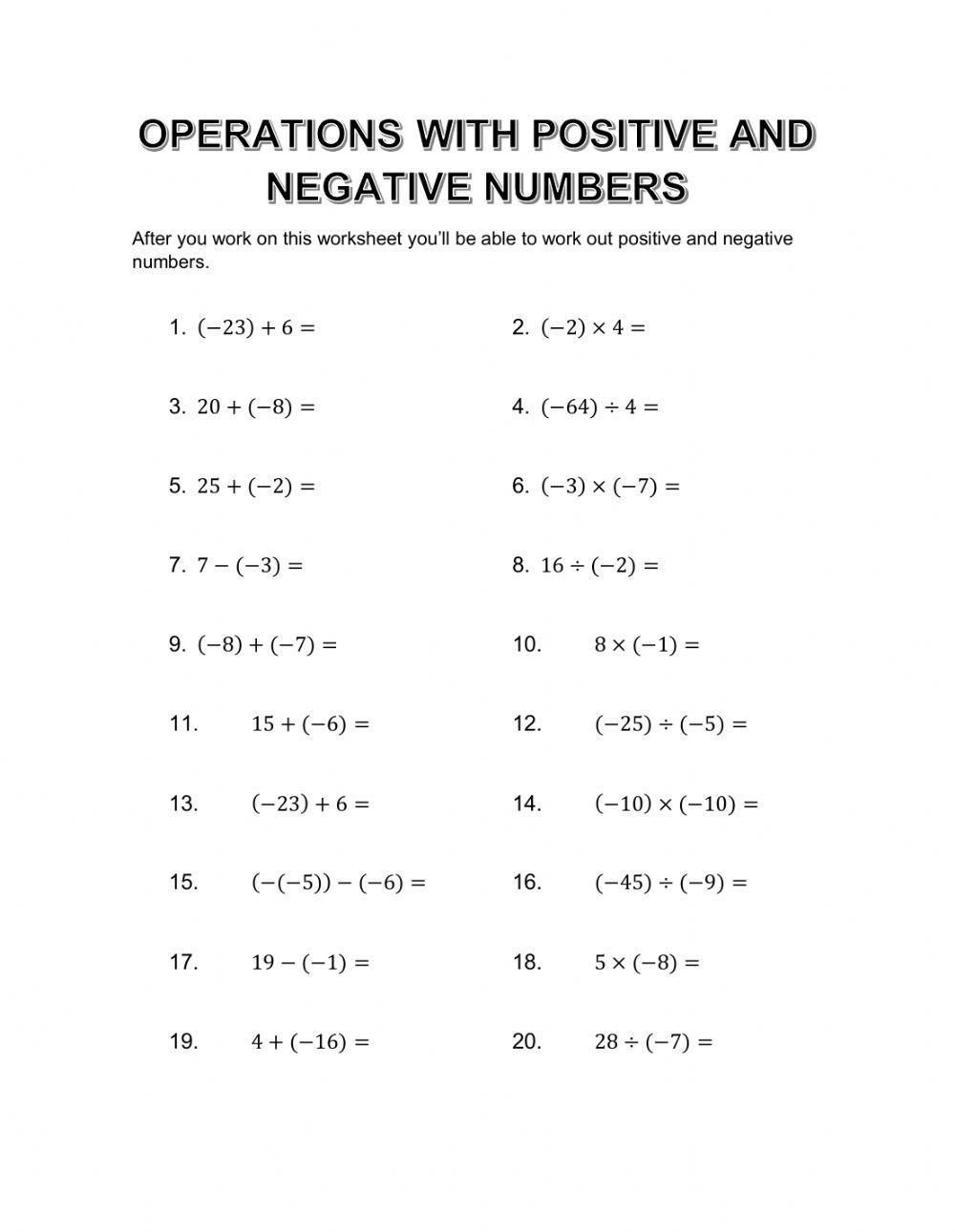 Comparing Negative Numbers Worksheet Printable Maths Worksheets
