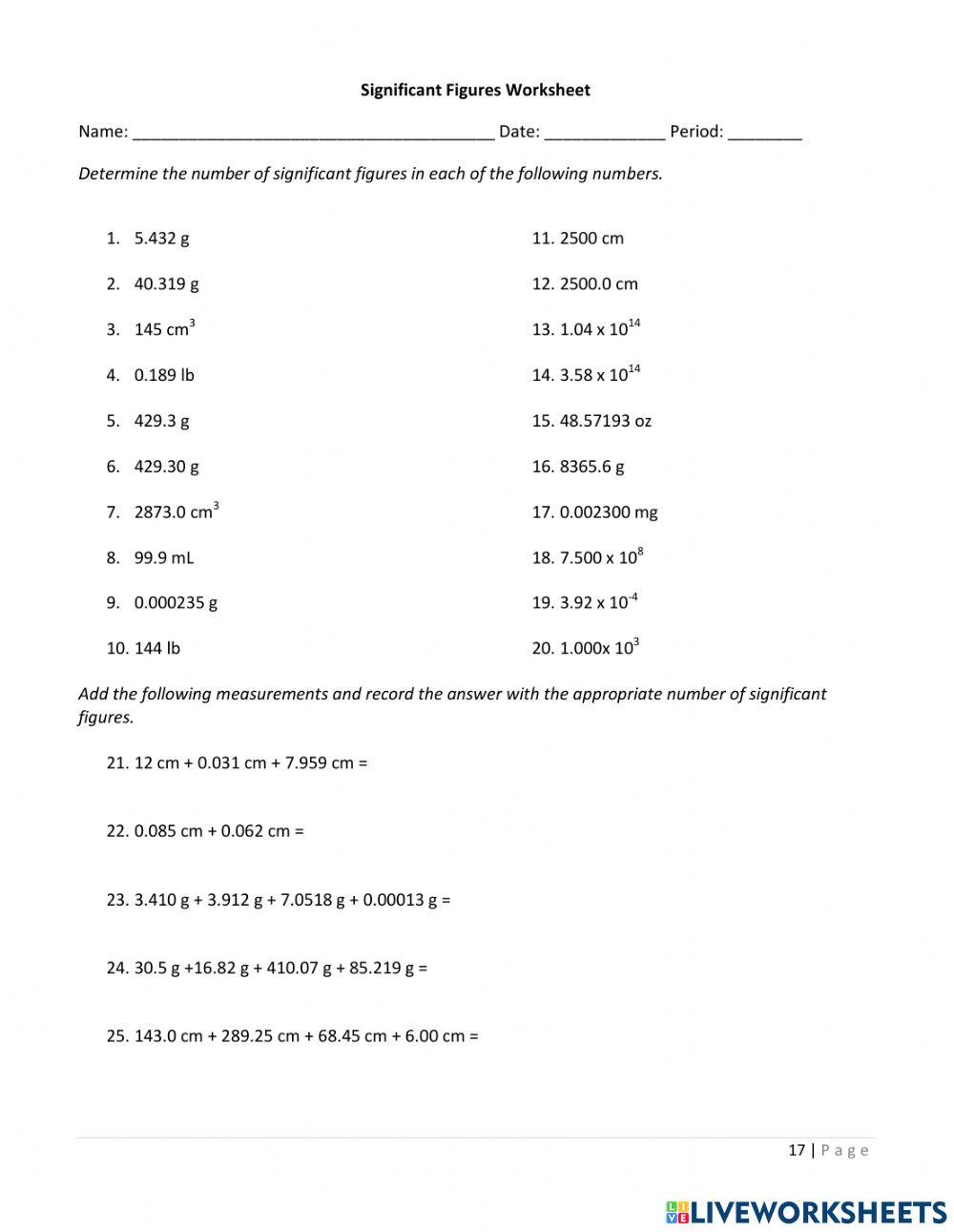 Significant Figures Live Worksheets Worksheets Library Significant Figures Live Worksheets Worksheets Library