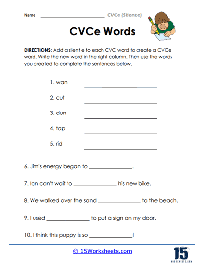 CVCe (Silent e) Worksheets - 15 Worksheets.com - Worksheets Library