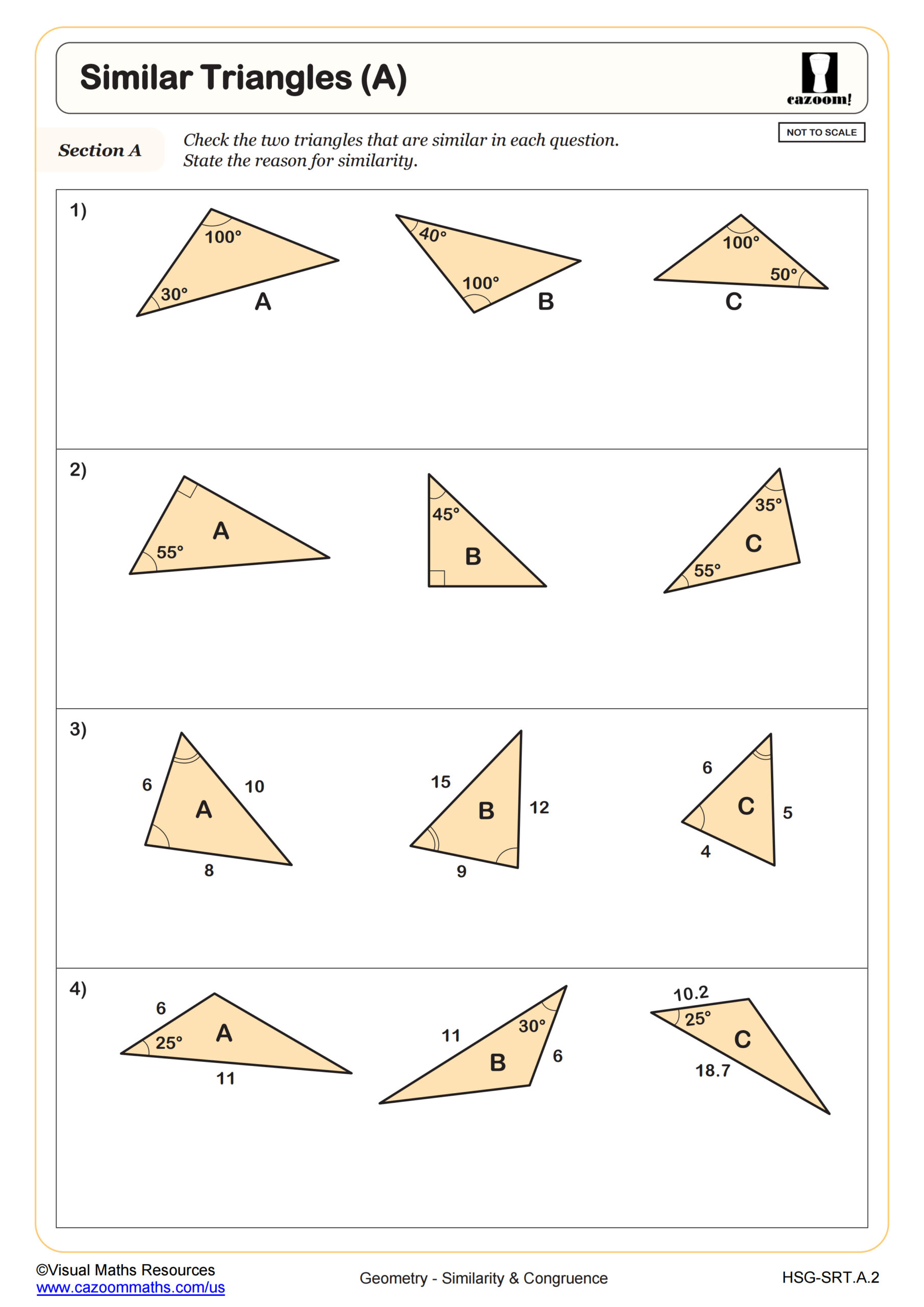 Similar Triangles (A) Worksheet | PDF Printable Geometry Worksheet - Worksheets Library