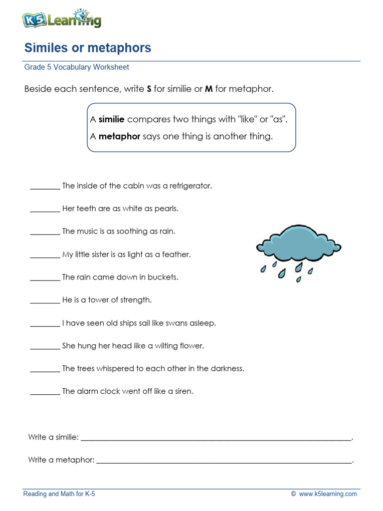 Simile And Metaphor Worksheet For 5th Grade Engage Students With Simile And Metaphor Worksheet For 5th Grade Engage Students With