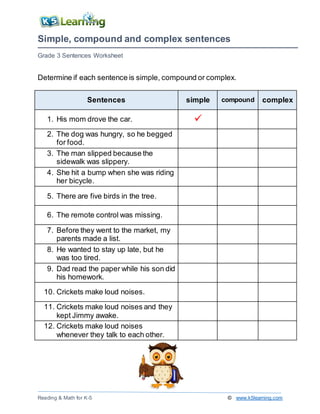 200 Simple Compound and Complex Sentences - English Study Here - Worksheets Library
