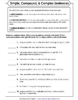 Free simple compound and complex sentences worksheet with answers, Download Free simple compound ...