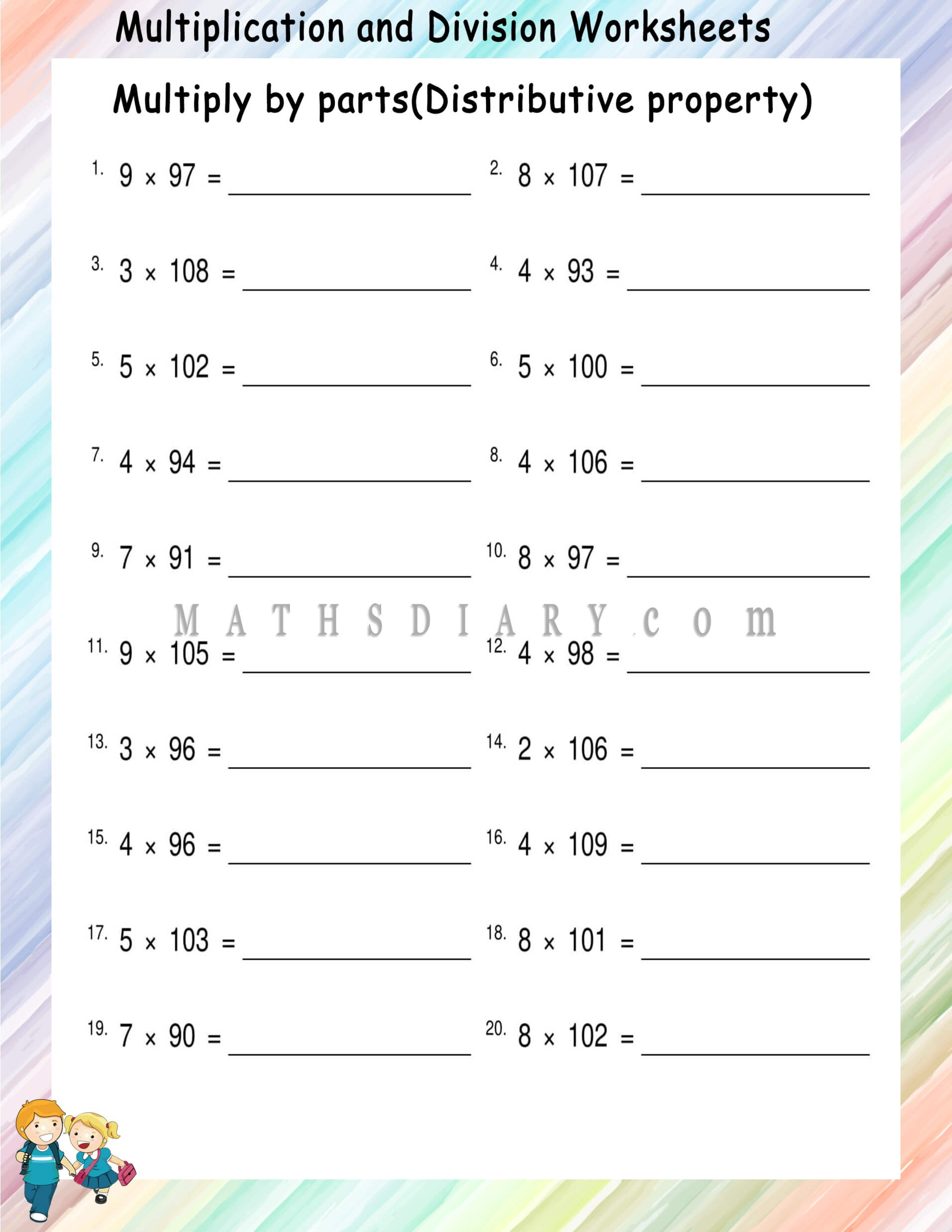 Multiplying By Parts Distributive Property Worksheets Math Multiplying By Parts Distributive Property Worksheets Math