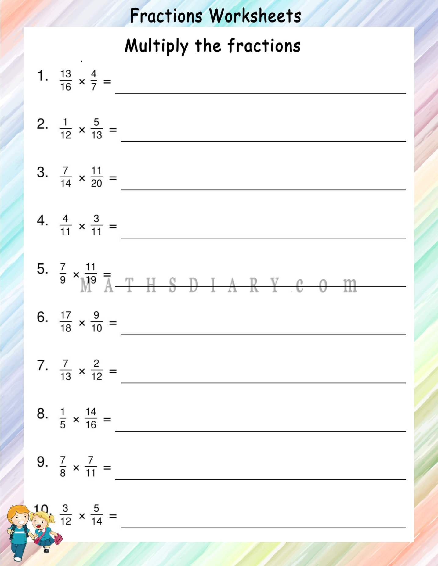 Multiplying simple fractions worksheets - Math Worksheets ...