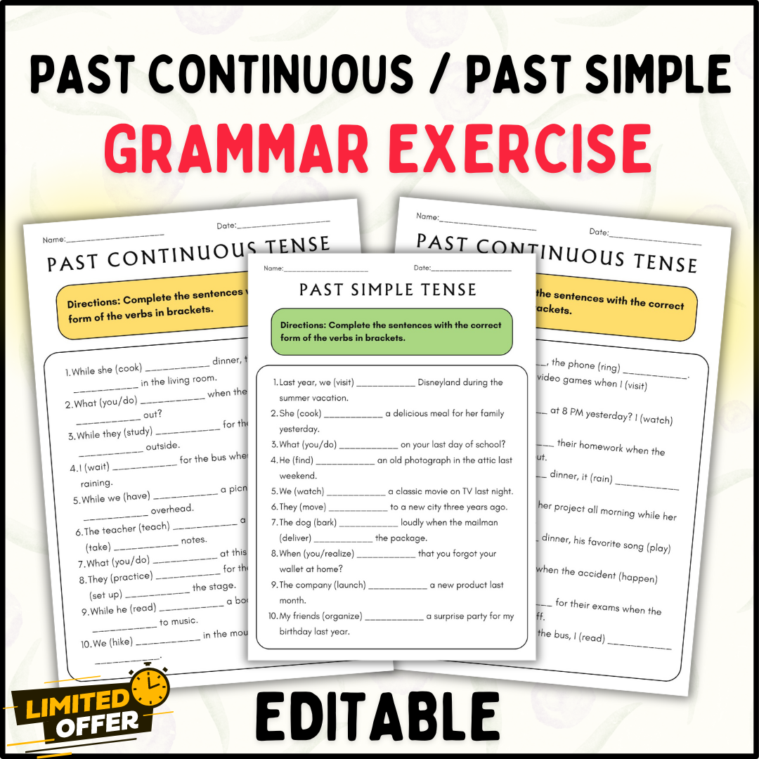 Past Simple And Past Continuous Tense With Key Fully Editable