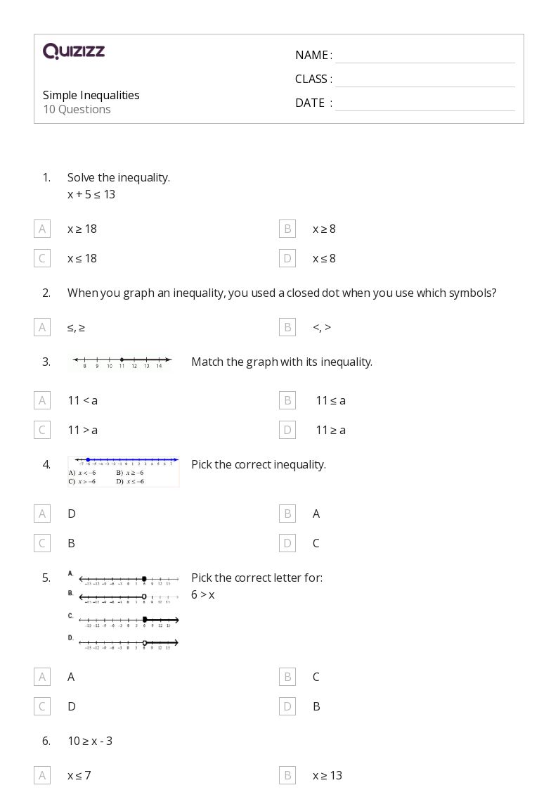 Free Simple Inequalities Worksheet Download Free Simple Inequalities