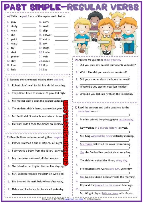 Past Simple Regular Verbs ESL Grammar Test Worksheet - Worksheets Library