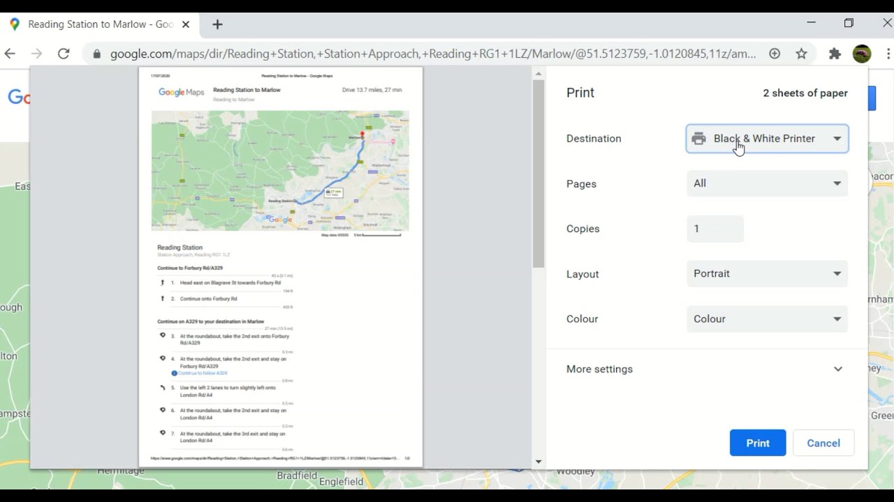 How to get a print copy of your directions on Google Maps - Worksheets ...