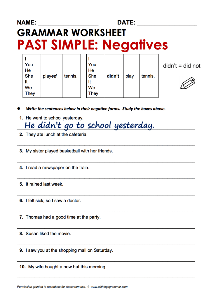 ESL Grammar Simple Past - Free ESL handouts - ESLfriend.com ...