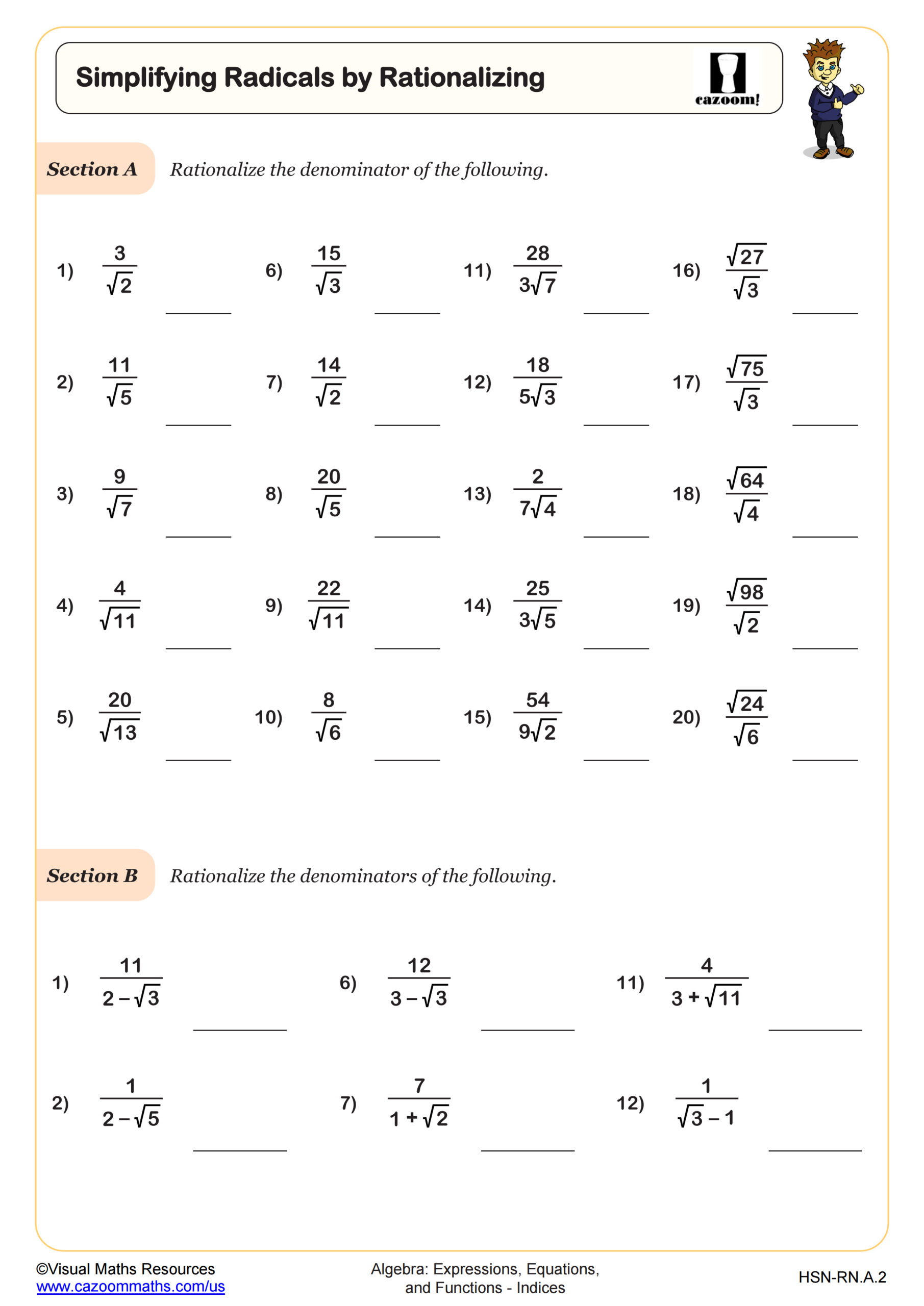 Simplifying Radicals Worksheet Download - Worksheets Library