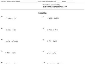 Easy Worksheet: Simplifying Radical Expressions 2 Worksheet for ...