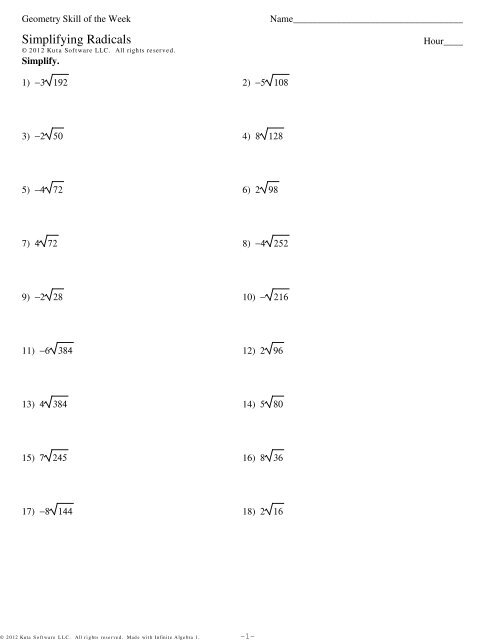 Simplifying Radicals.pdf - Worksheets Library