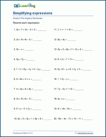 Simplifying expressions worksheets | Worsheets library - Worksheets Library