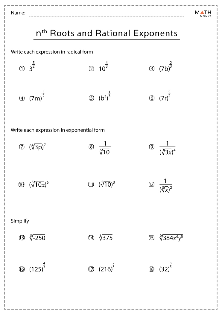 Rational Exponents Worksheets - Math Monks - Worksheets Library