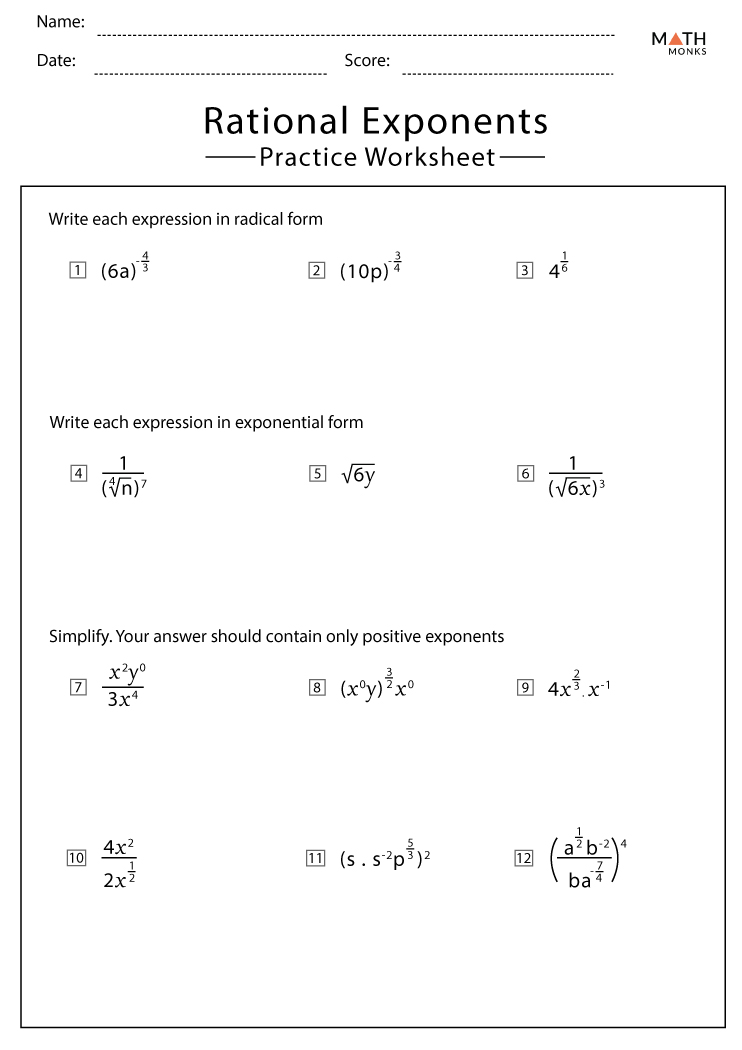 Rational Exponents Worksheets - Math Monks - Worksheets Library