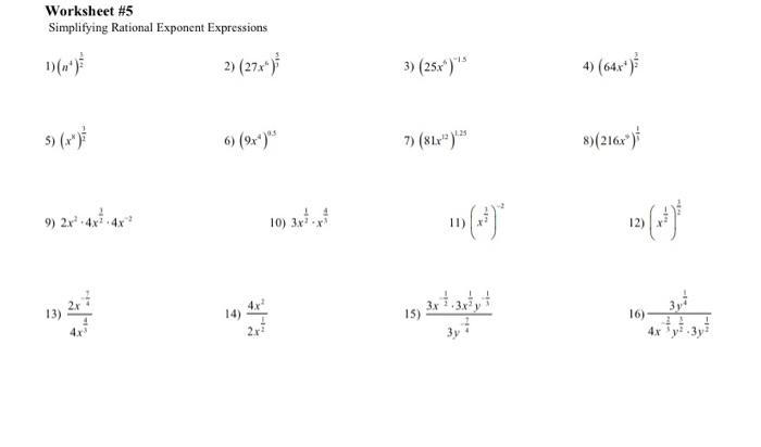 Solved Worksheet #5 Simplifying Rational Exponent | Chegg.com ...