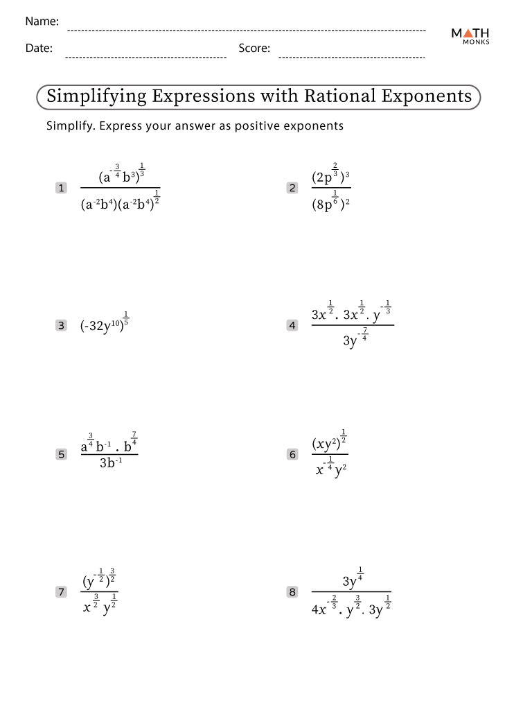 Exponents and Radicals Worksheets | Exponents & Radicals ...