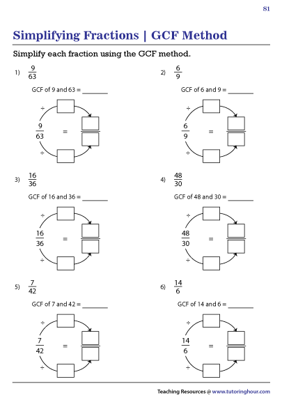 Simplifying Fractions Using GCF Method Worksheets - Worksheets Library