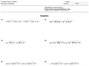 Easy Worksheet: Simplifying Radical Expressions Worksheet for 9th ...